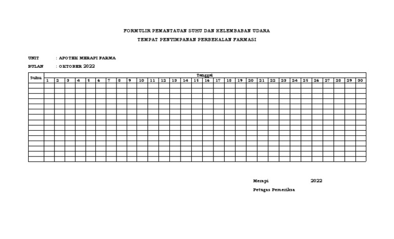 Formulir Pemantauan Suhu Dan Kelembaban Udara | PDF Formulir Pemantauan Suhu Dan Kelembaban Udara | PDF