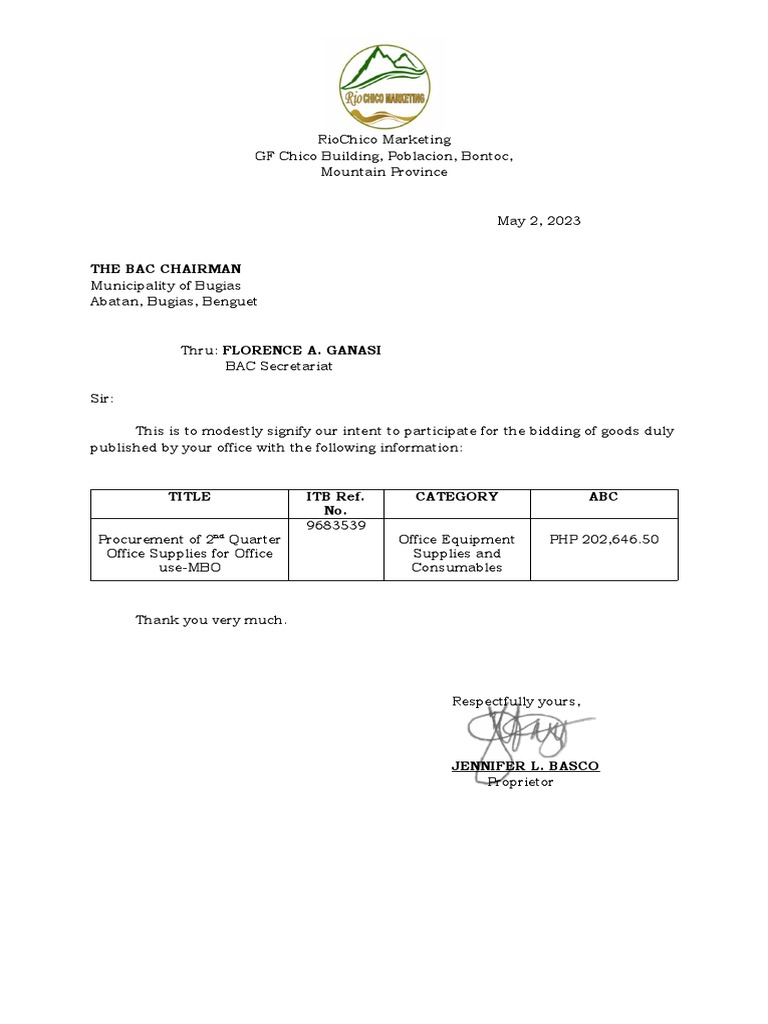 Letter of Intent-PENRO | PDF