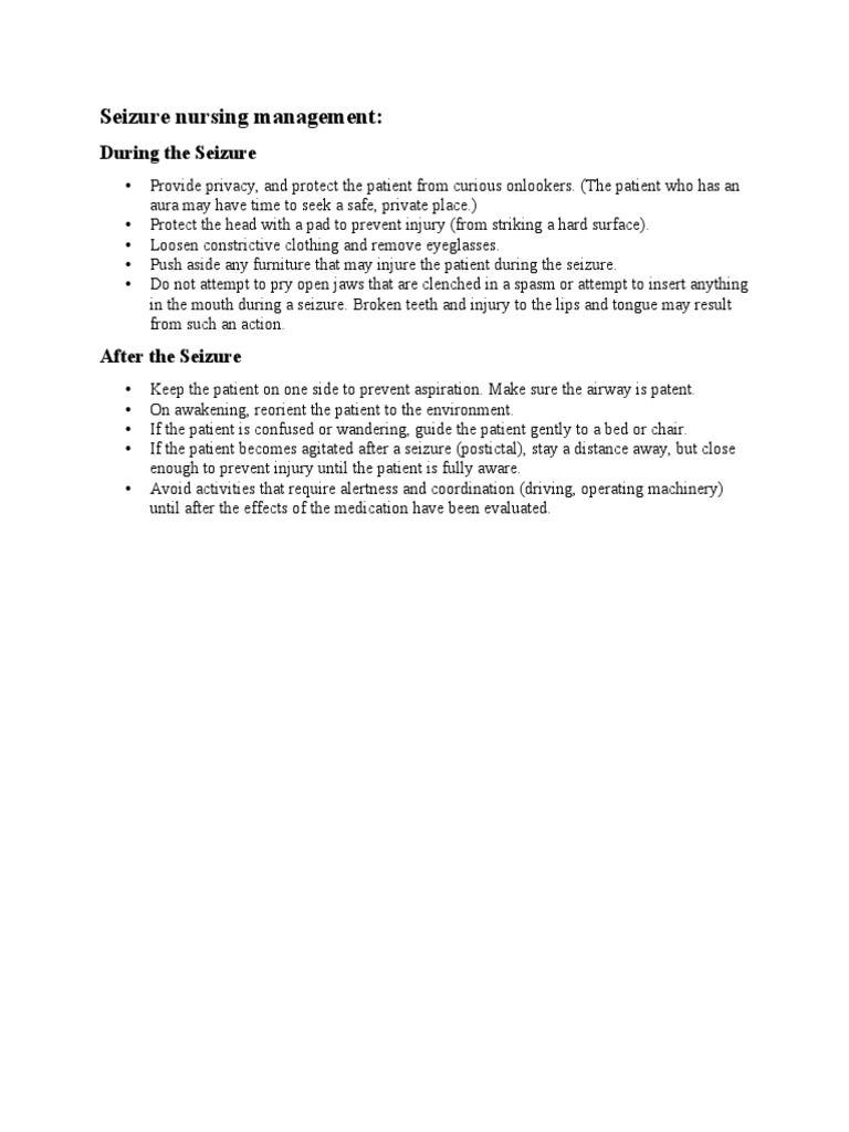 Seizure Nursing Management Guidelines | PDF