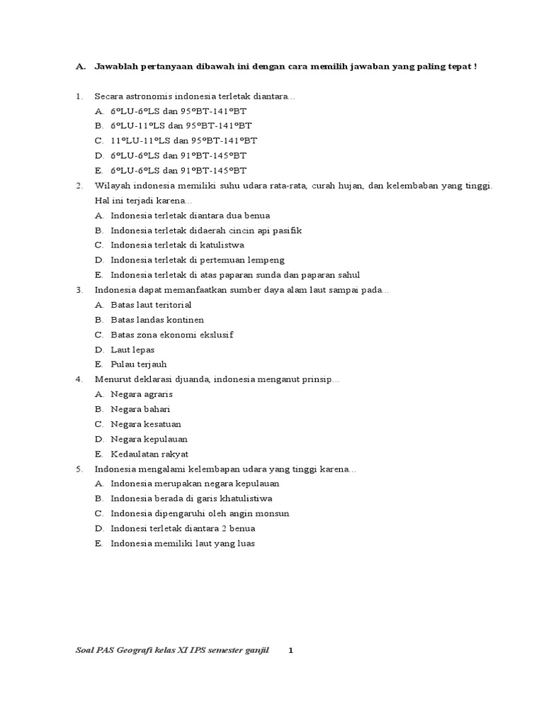 Soal Pat Geografi Xi 2021 Ganjil | PDF | Sains & Matematika