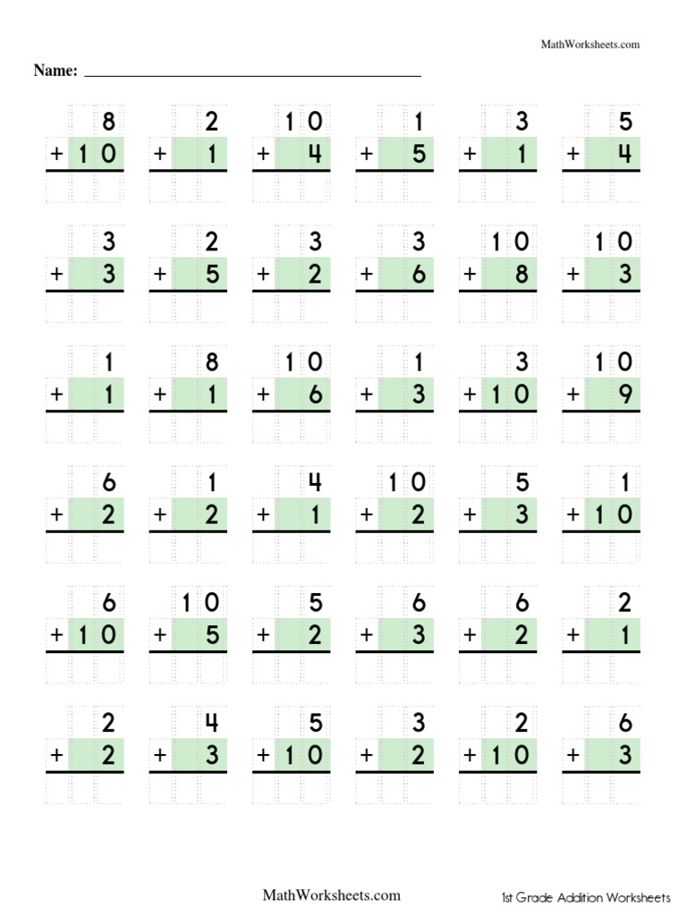 1st Grade Addition Free Math Worksheets Workbook | PDF