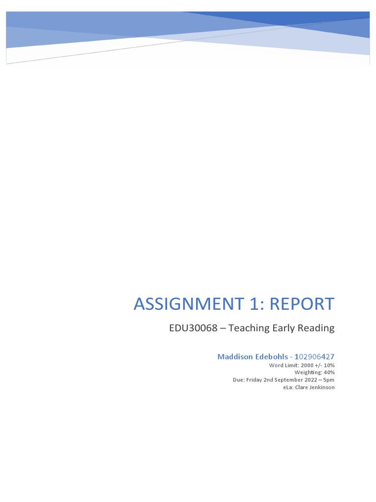 EDU30068-A1 Report | PDF | Phonics | Reading Comprehension