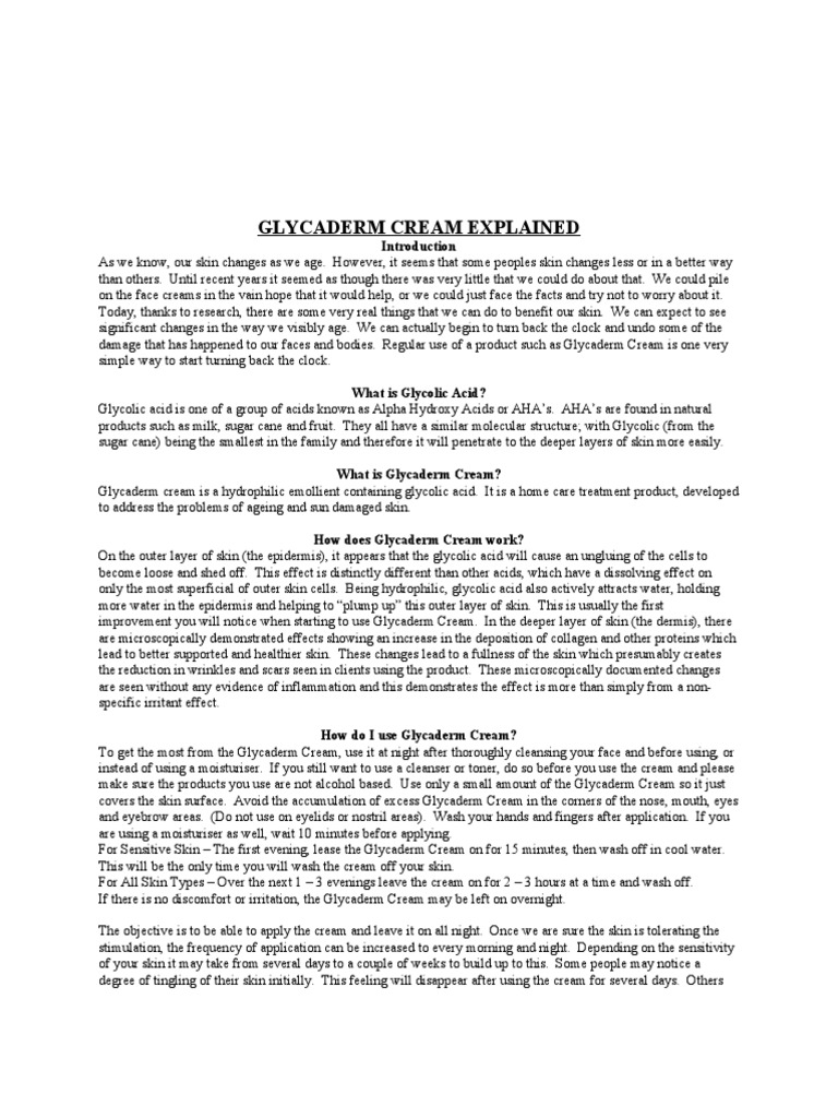 Glycoderm Cream Explained | PDF | Self-Improvement