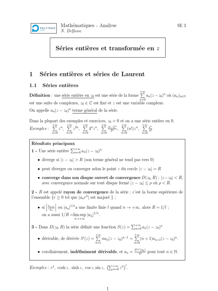 Séries Entières et Laurent | PDF | Série entière | Limite (mathématiques)