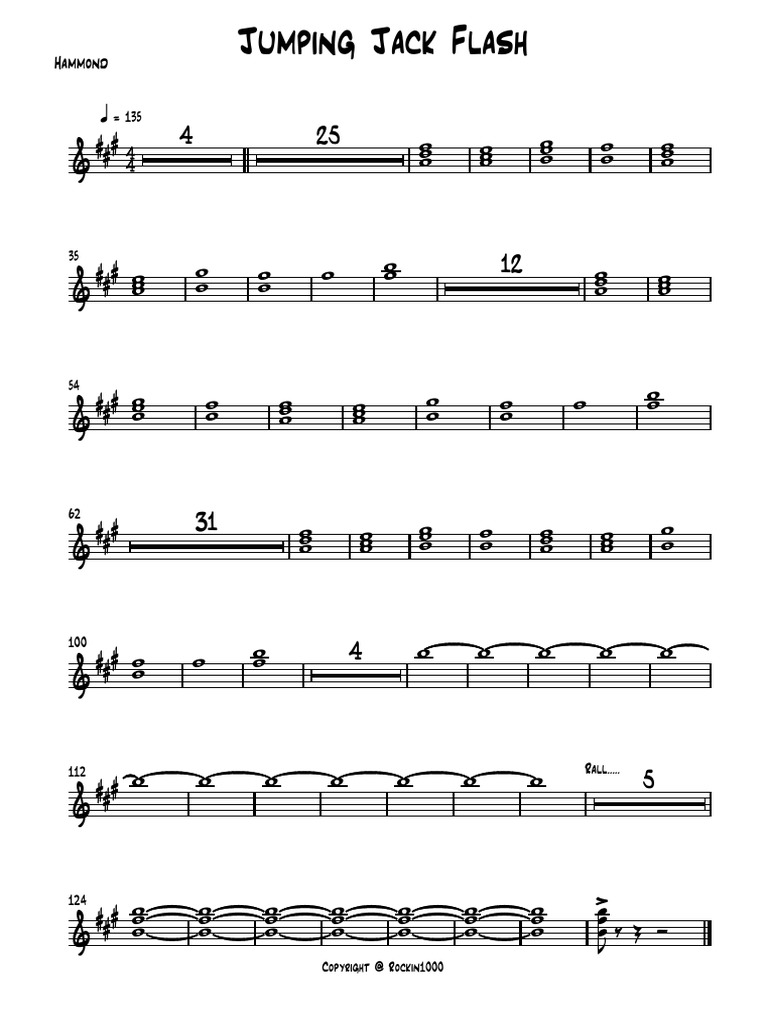 Tutorial Files Tastiere Jumpin Jack Flash Music Sheet KEYS Tastiere ...