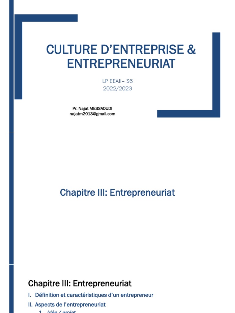 Chapitre Entrepreneuriat | PDF | Fonds de roulement | Entrepreneuriat