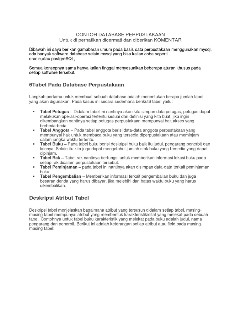 Contoh Database Perpustakaan | PDF