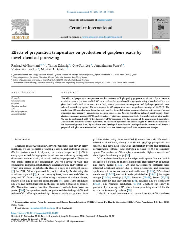 Effects of Preparation Temperature On Production of Graphene Oxide by ...