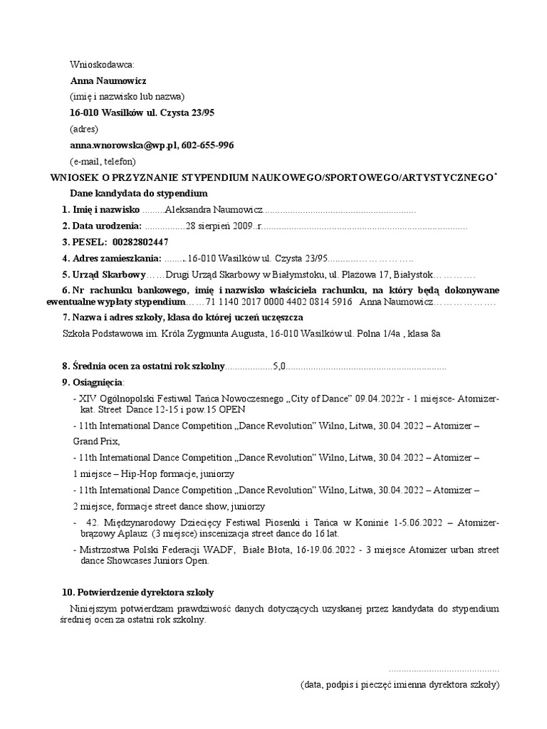 Wniosek - o - Przyznanie - Stypendium Ola | PDF