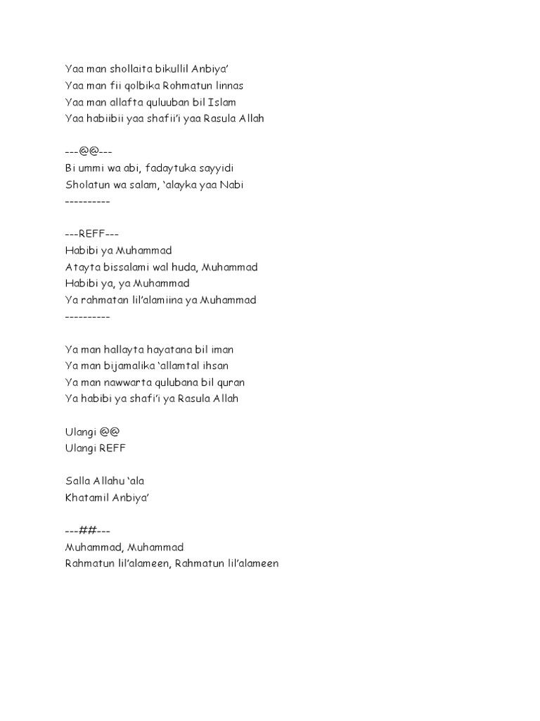 Yaa Man Shollaita Bikullil Anbiya | PDF