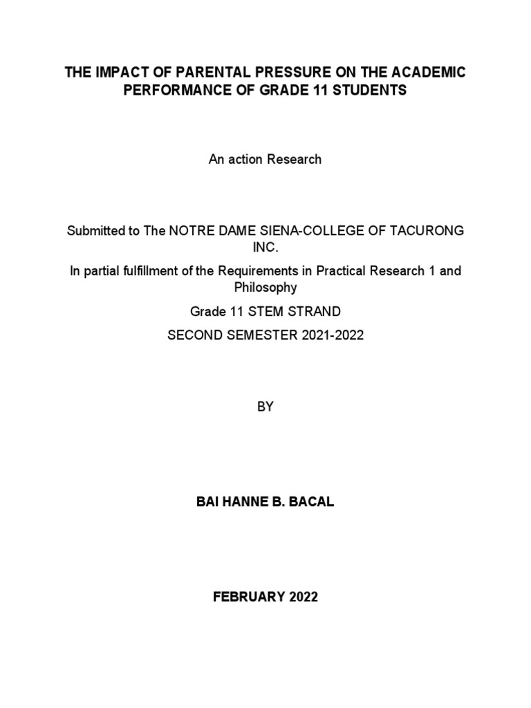 The Impact of Parental Pressure On The Academic Performance of Grade 11 ...