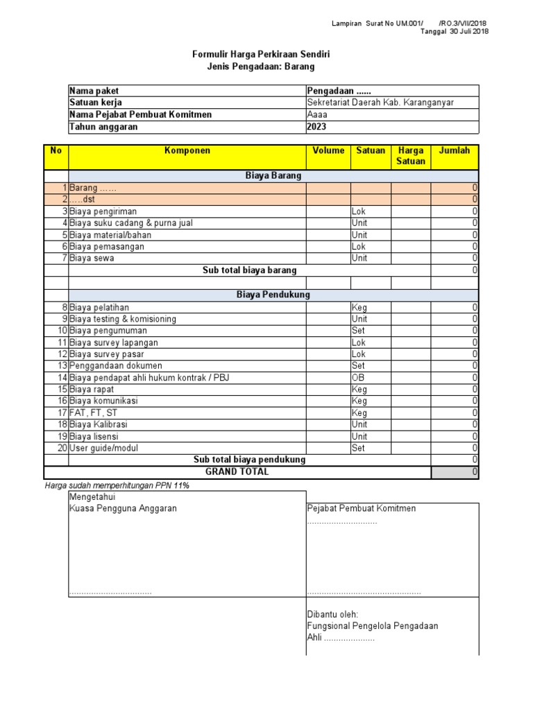 Harga Perkiraan Sendiri Barang | PDF