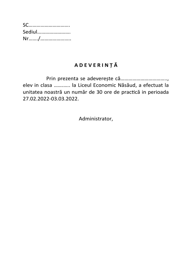 Adeverinta Practica XII | PDF