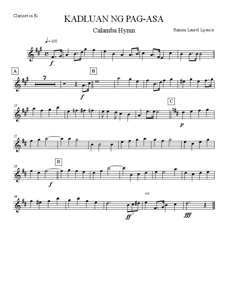Calamba Hymn - Clarinet in Eb | PDF