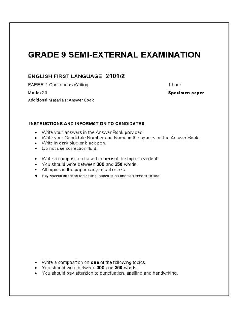 Grade 9 English Writing Exam | PDF | Grammar | Essays
