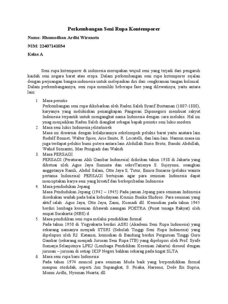 Perkembangan Seni Rupa Kontemporer | PDF | Sejarah | Klasik