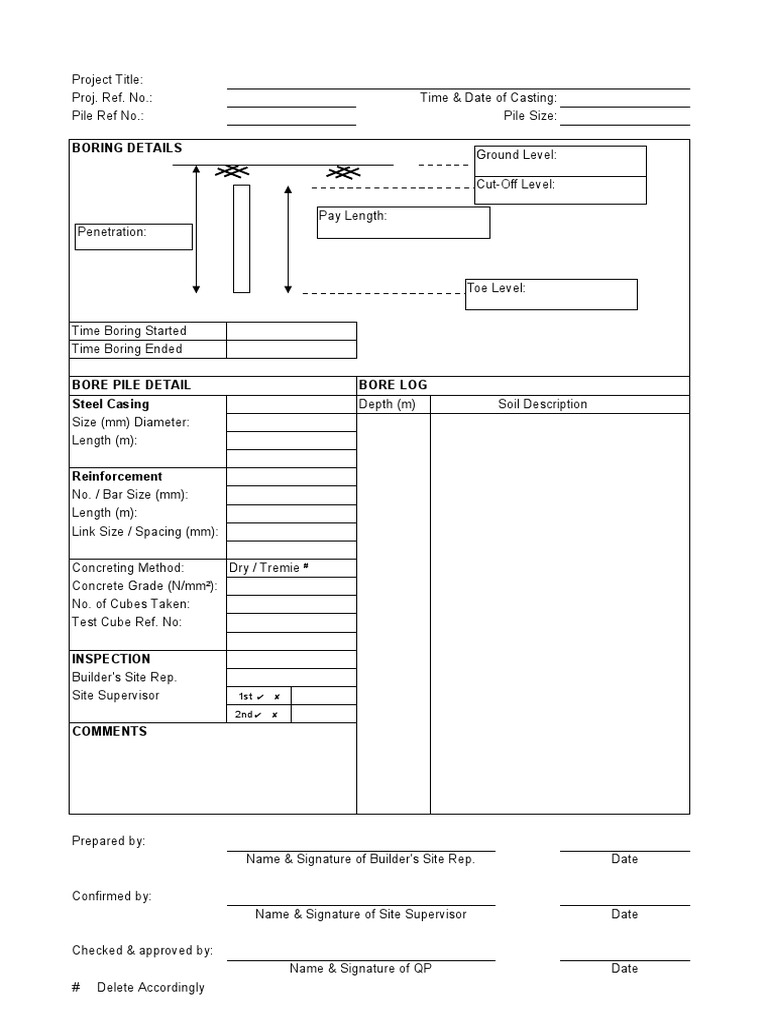 Project Details and Borehole Log for Bored Pile Construction | PDF