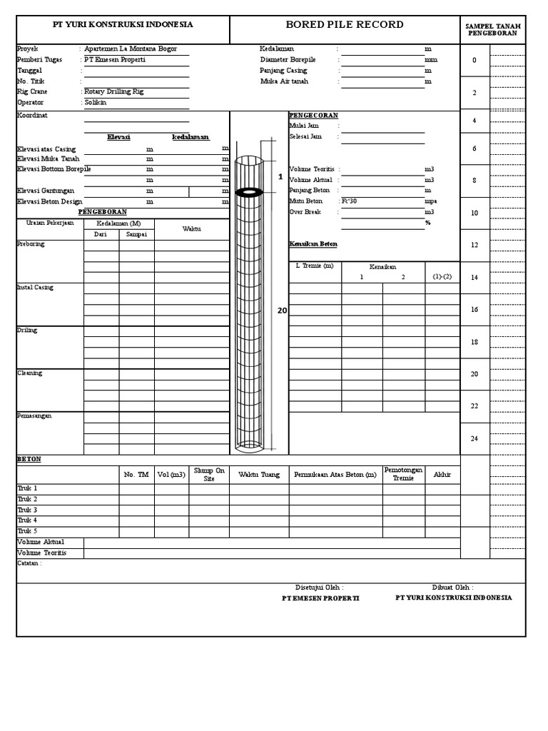 BORING RECORD AND CONCRETING DETAILS FOR LA MONTANA APARTMENT PROJECT PILE NO. 1 | PDF