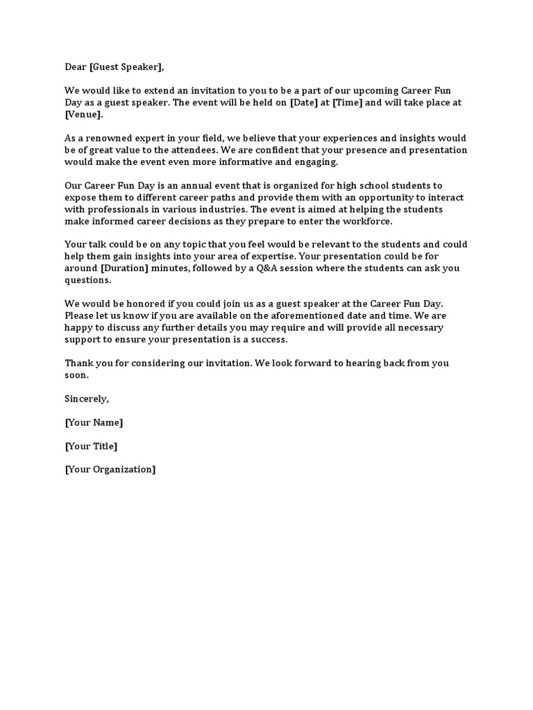 Career Fun Day Guest Speaker Invitation | PDF