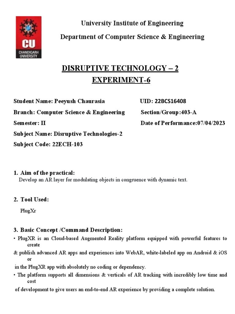 Exp 6 | PDF | Augmented Reality | Engineering
