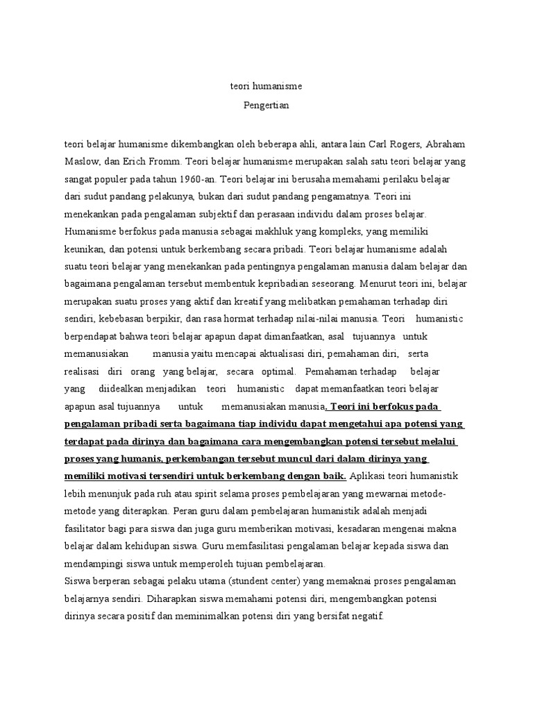 Teori Humanisme dalam Pembelajaran | PDF