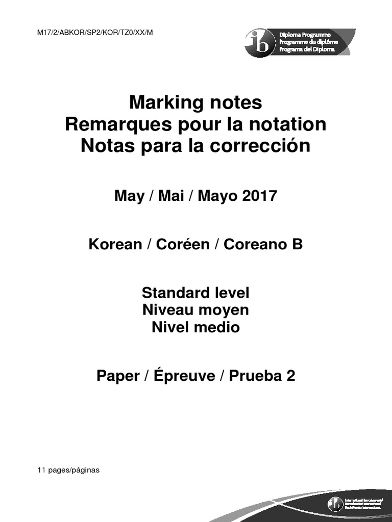 Korean B Paper 2 SL Markscheme | PDF | Human Communication | Cognitive Science