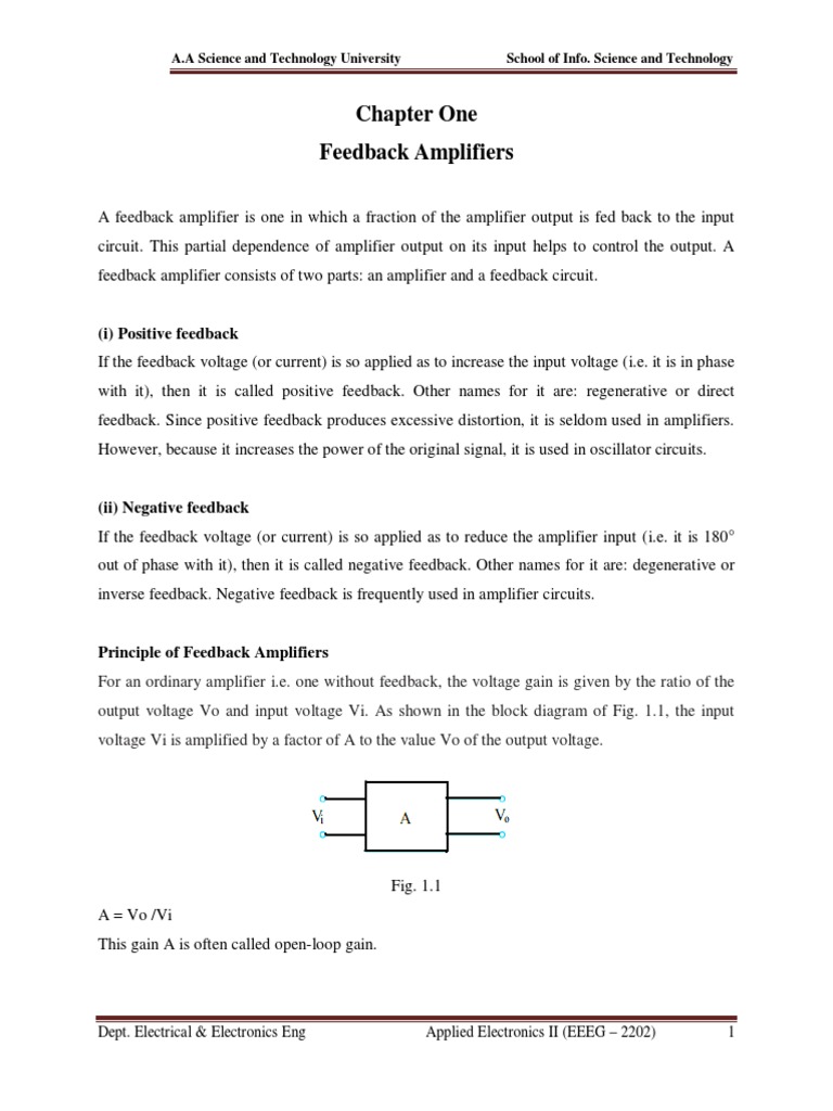 #Feedback Amplifiers | PDF | Amplifier | Operational Amplifier