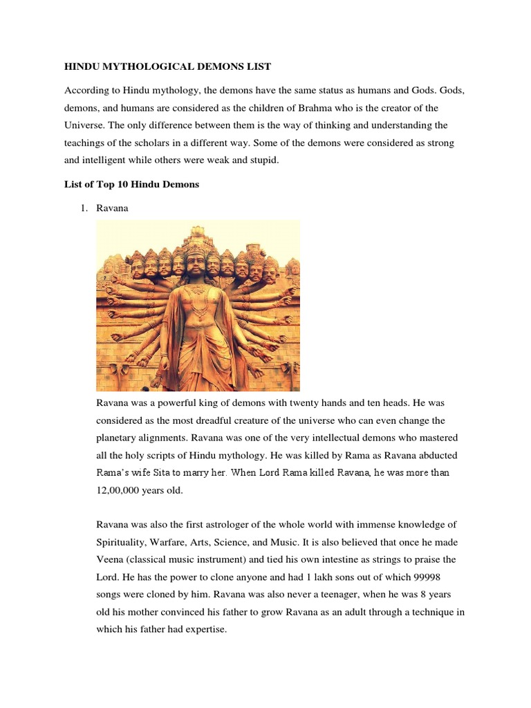 Hindu Mythological Demons List | PDF | Rama | Sita