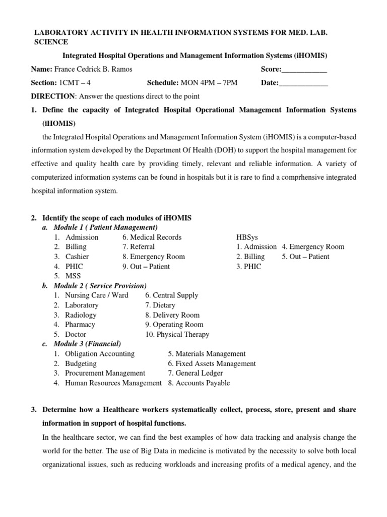 Laboratory Activity - HIS Lab - iHOMIS | PDF | Health Care | Hospital