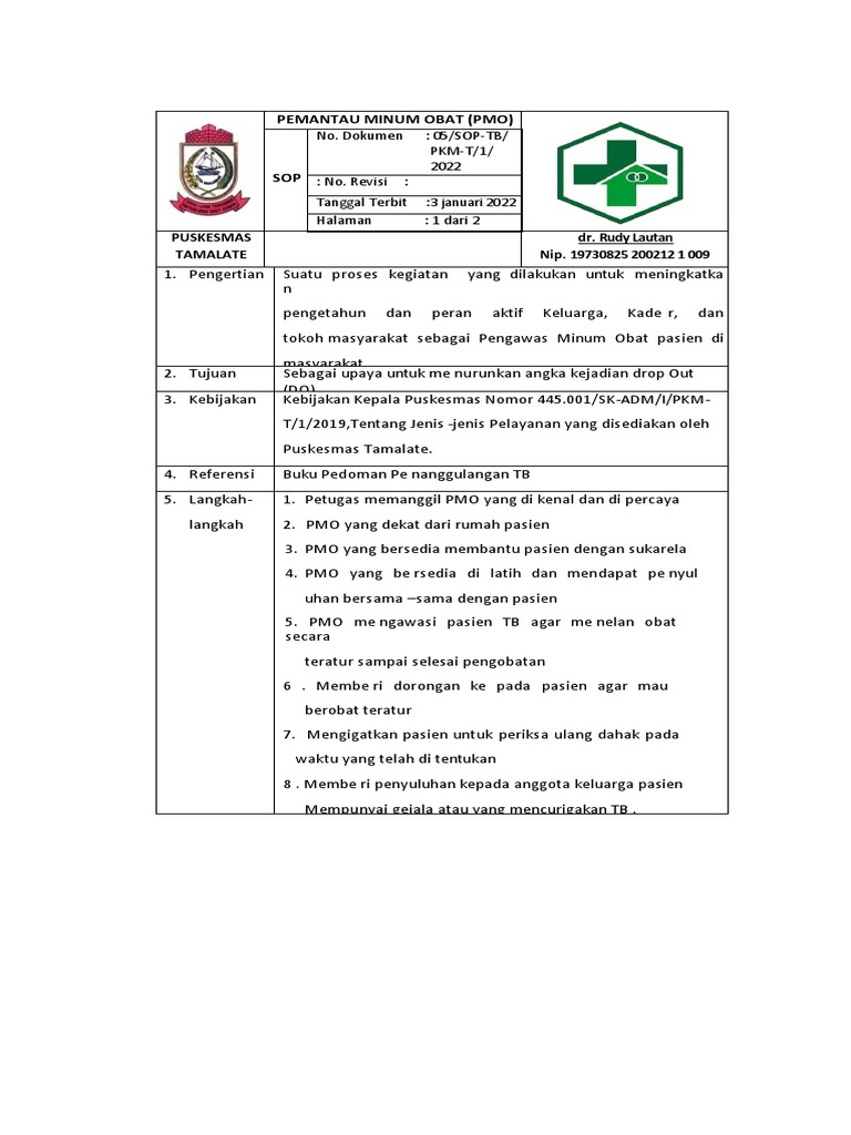 SOP Pemantauan Minum Obat TB | PDF | Pengembangan Diri