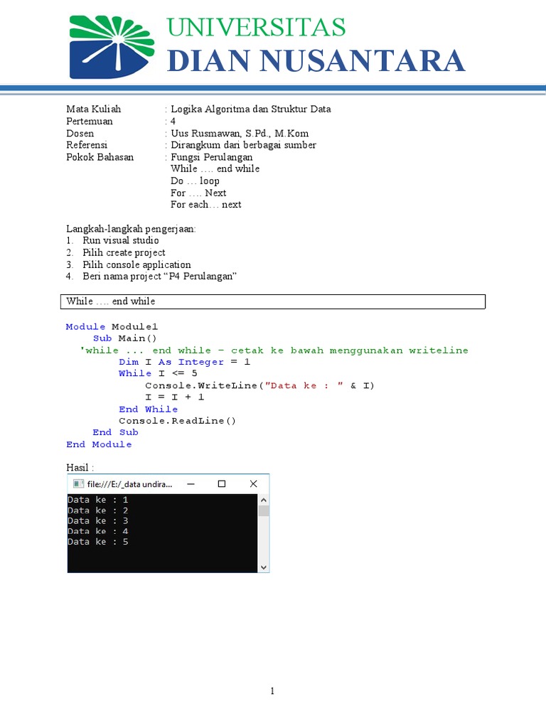 Materi P4 Algo Dan Struktur Data - Fungsi Perulangan | PDF | Computer Programming | Software ...
