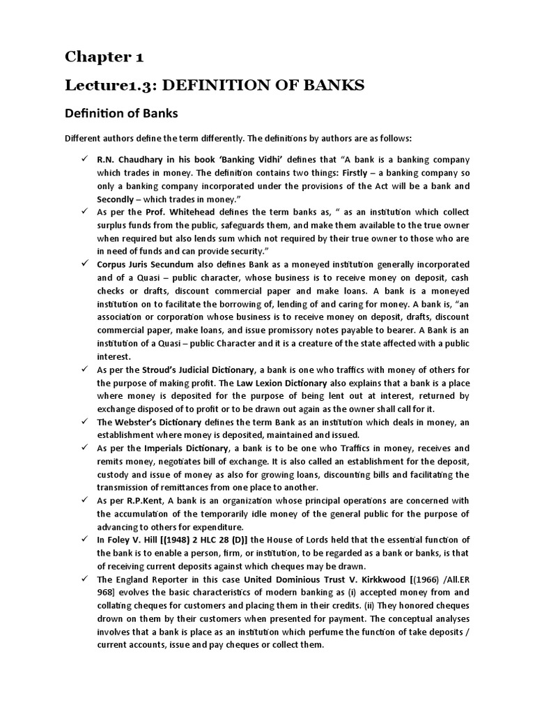 Chapter 1. Lecture 1.3 Def. of Bank.docx | PDF | Banks | Money