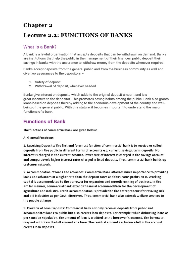 Chapter 2. Lecture 2.2 Functions of Banks | PDF