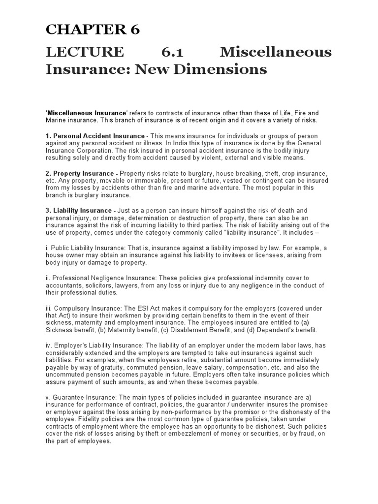 Overview of Miscellaneous Insurance Types | PDF | Business | Finance ...