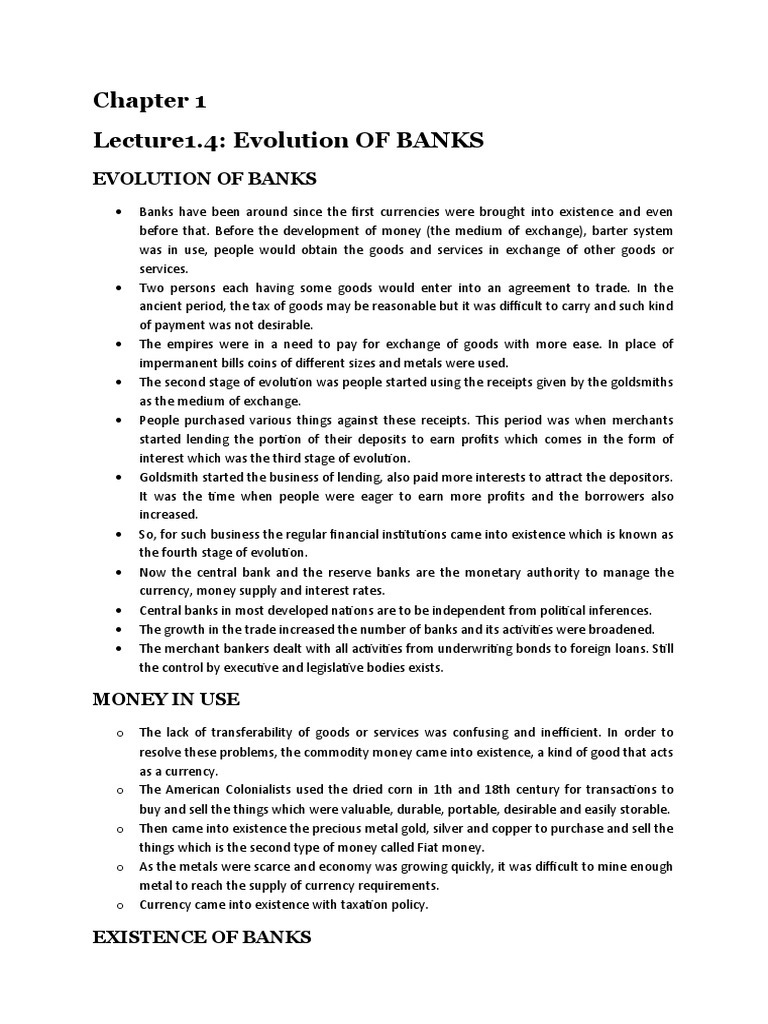 Chapter 1. Lecture 1.4 Evolution of Bank | PDF | Banks | Money