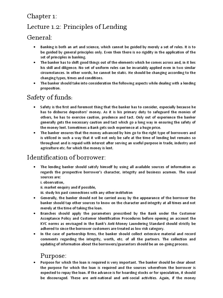 Chapter 1. L1.2 Principles of Lending | PDF | Banks | Market Liquidity