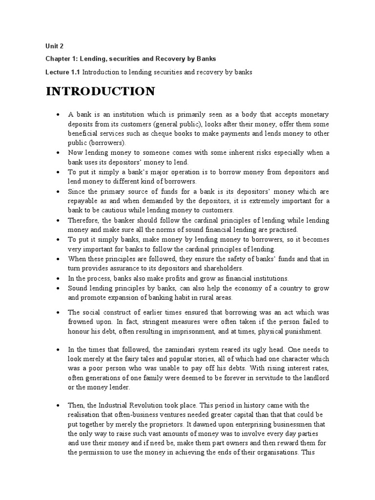 Chapter 1. L1.1 Intro. Principles of Lending | PDF | Banks | Loans