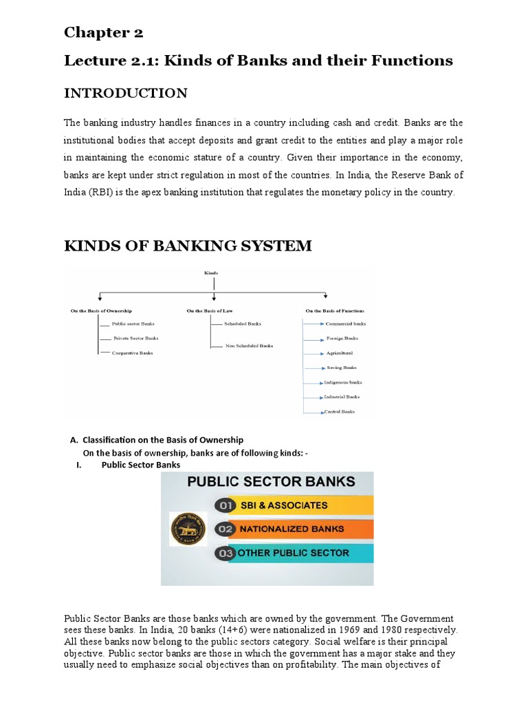 Chapter 2. Lecture 2.1 Kinds of Banks and Its Functions | PDF | Banks | Reserve Bank Of India