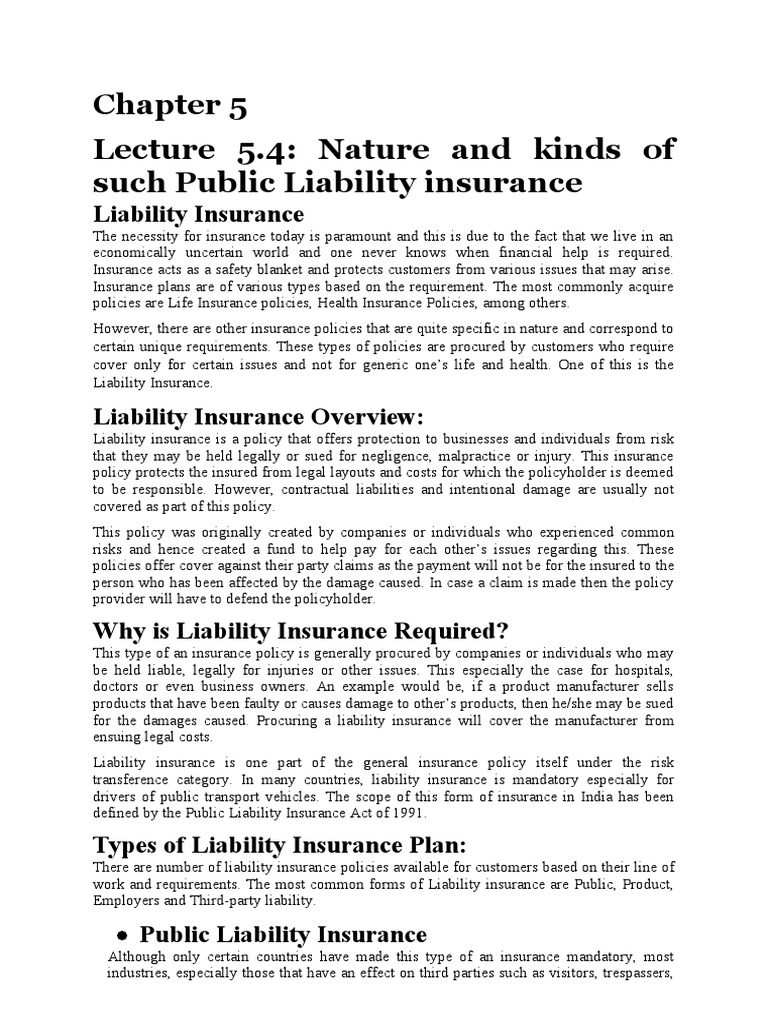 Chapter 5 L-5.4 Nature and Kinds of Such Public Liability Insurance ...