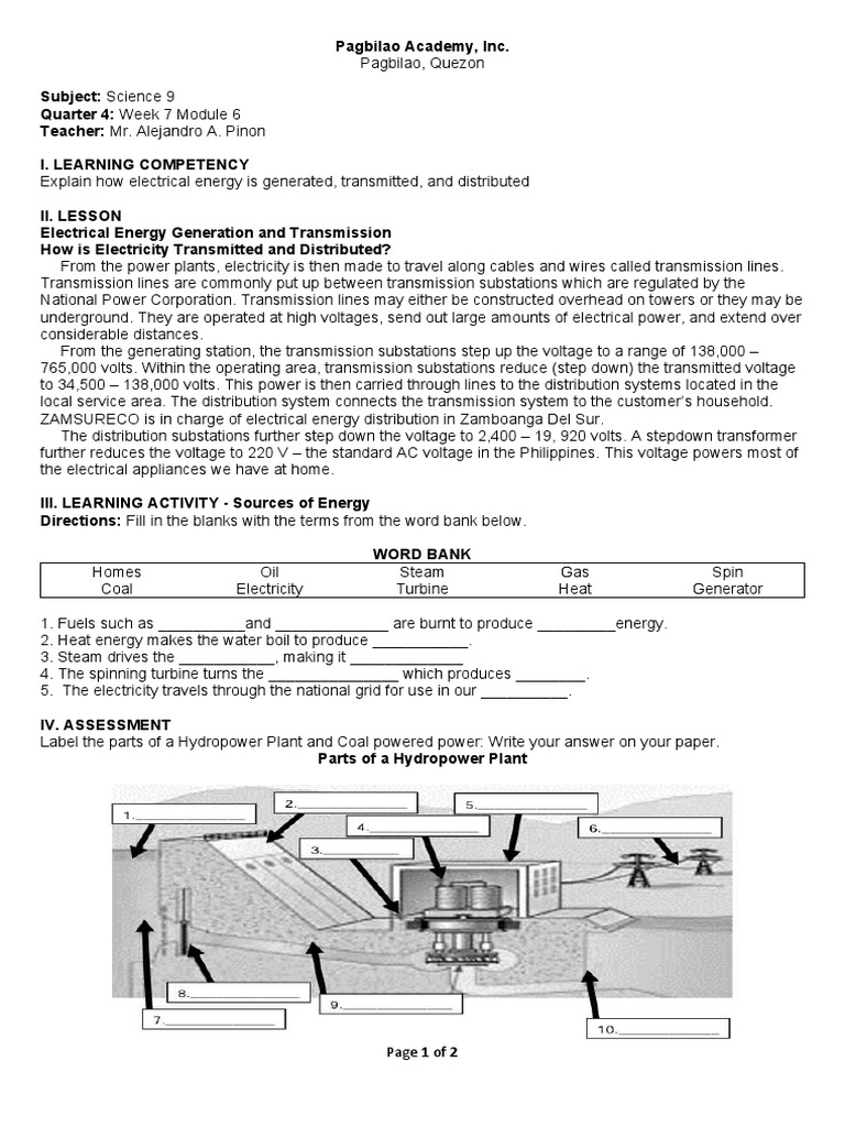 Q4 Science 9 Week 7 Module 6 Pdf Electric Power Transmission Electric Power Distribution
