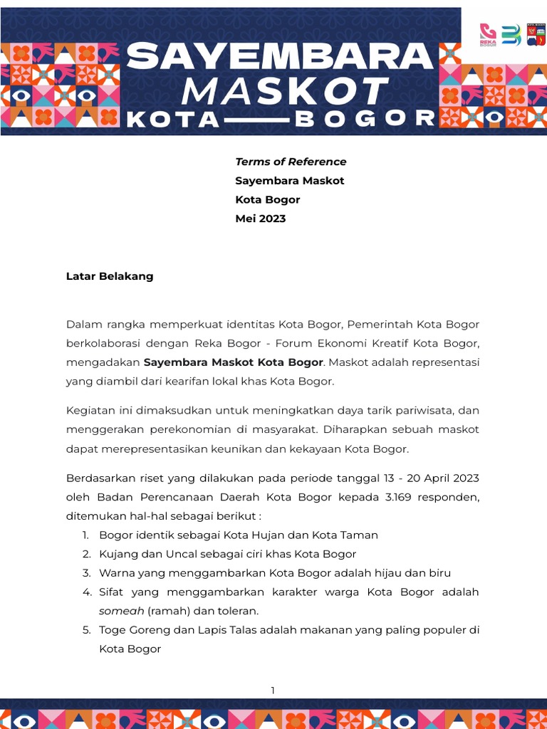 TOR Sayembara Maskot Kota Bogor | PDF