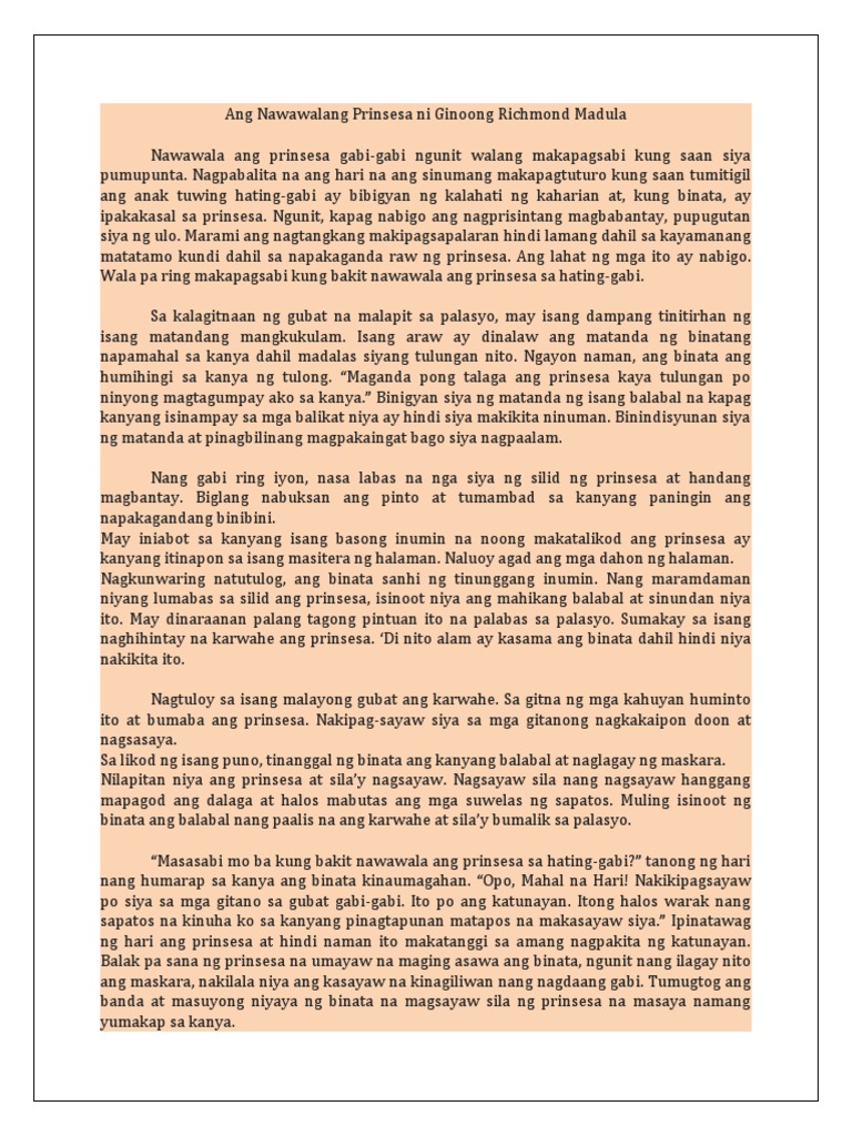 Ang Nawawalang Prinsesa Ni Ginoong Richmond Madula | PDF