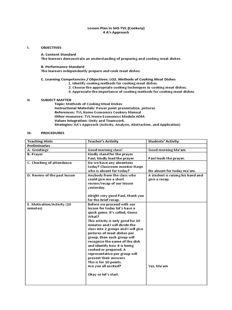 Lesson Plan-Final Demo | PDF | Grilling | Roasting