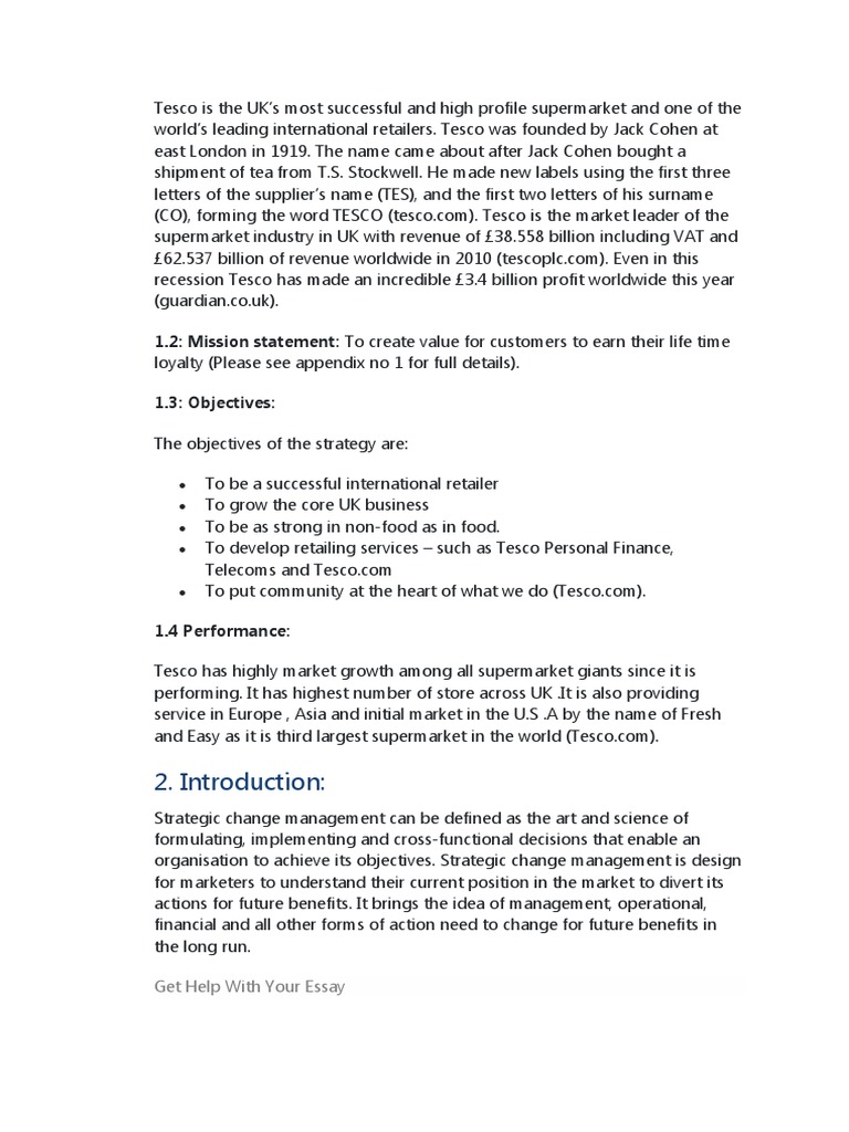 Tesco's Strategic Change Management and Factors Driving Need for Change ...