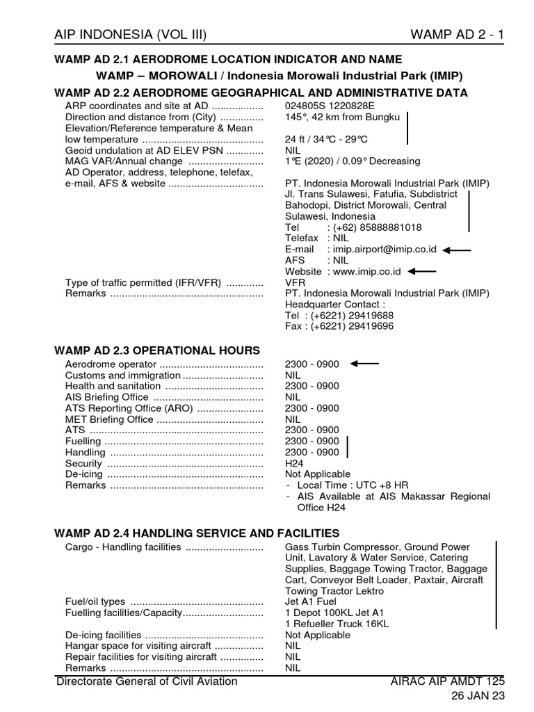 Morowali Industrial Park Aerodrome Data | PDF | Runway | Airport