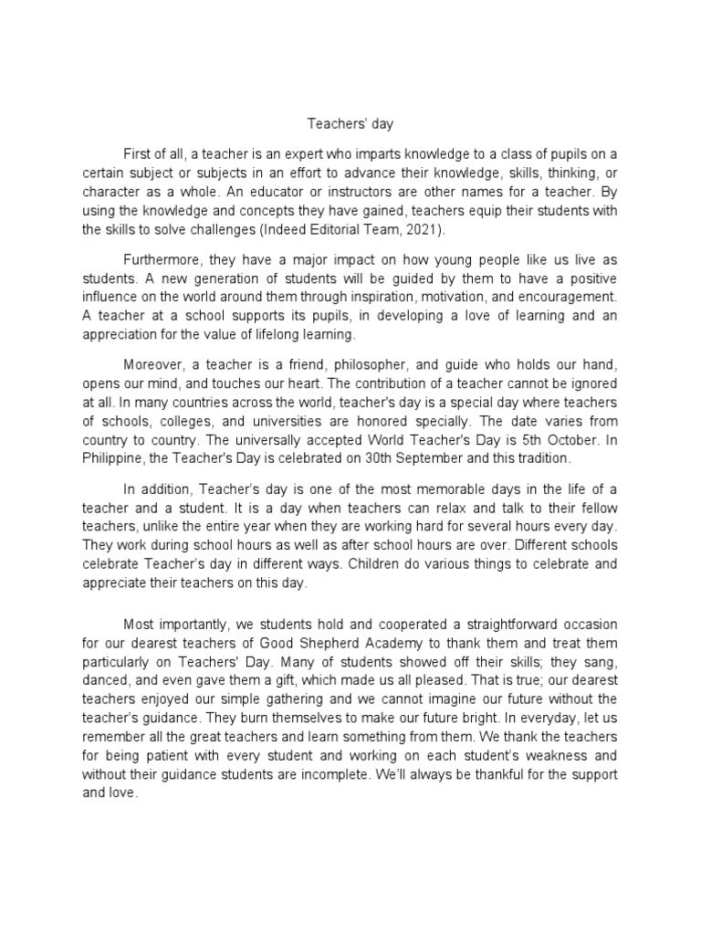 Teachers Day | PDF | Teachers | Knowledge