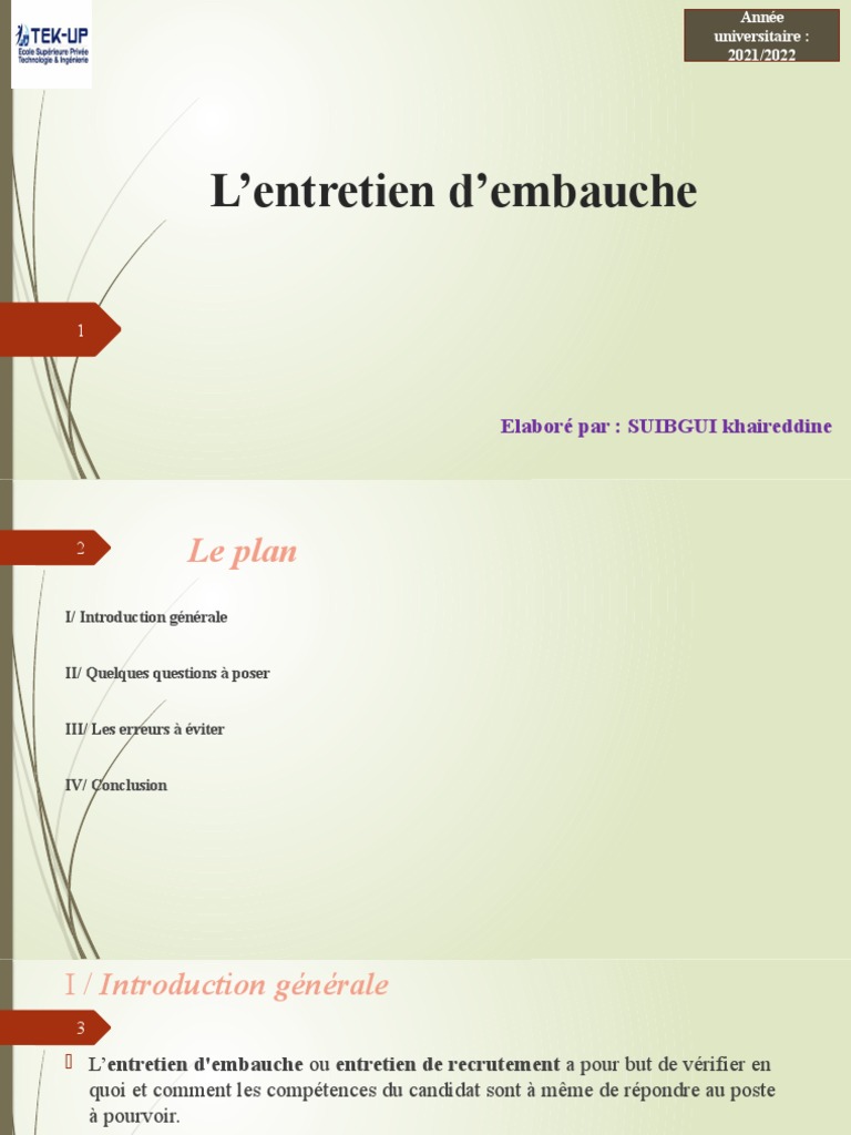 L'entretien D'embauche | PDF | Entretien d'embauche