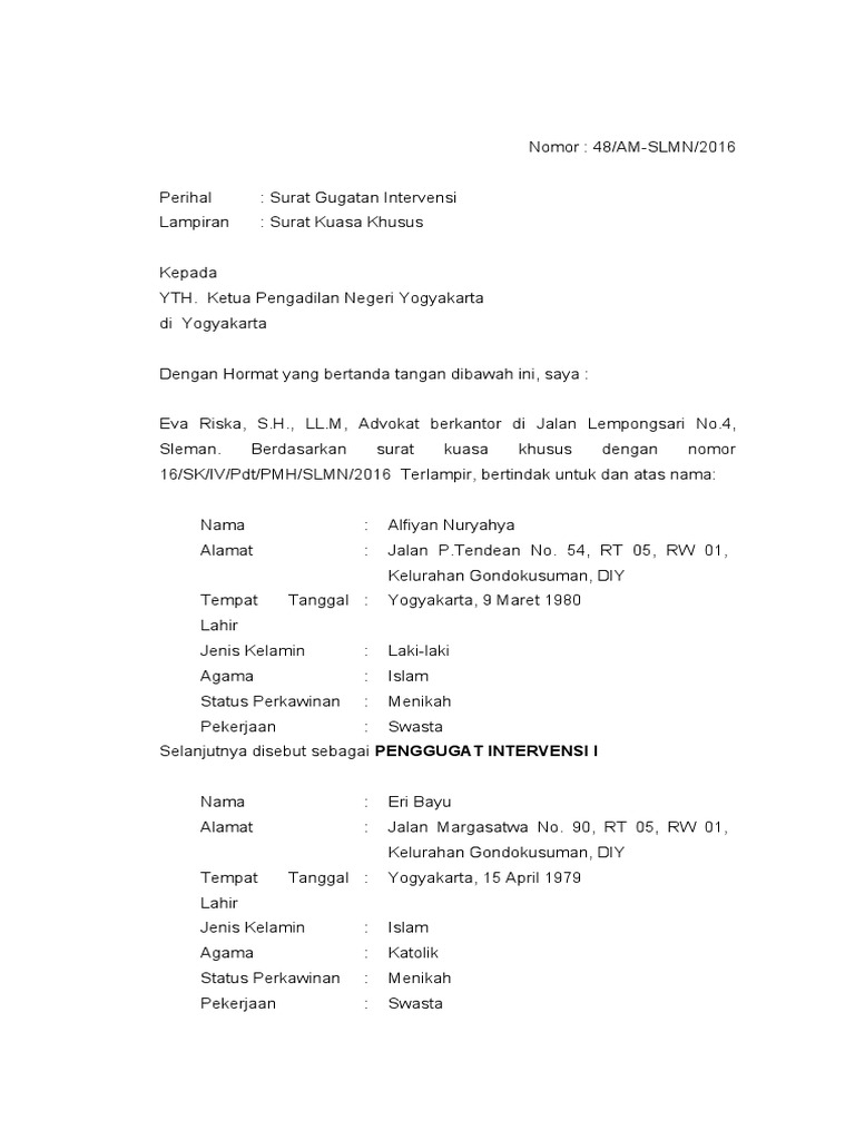 361412724-Surat-Gugatan-Intervensi Salinan | PDF