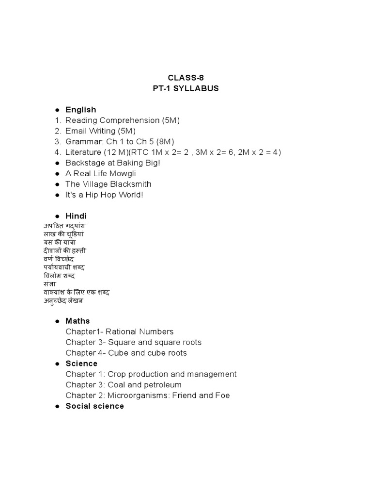 CLASS-8 Pt-1 Syllabus | PDF