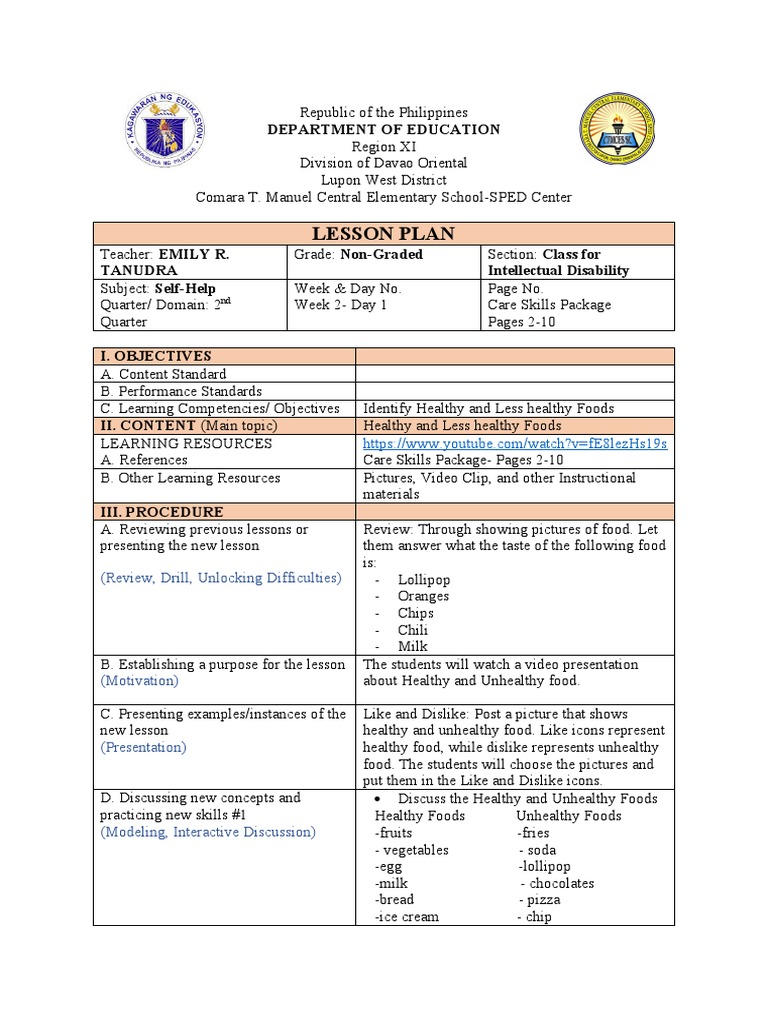 Lesson Plan Healthy Foods | Download Free PDF | Teachers | Learning